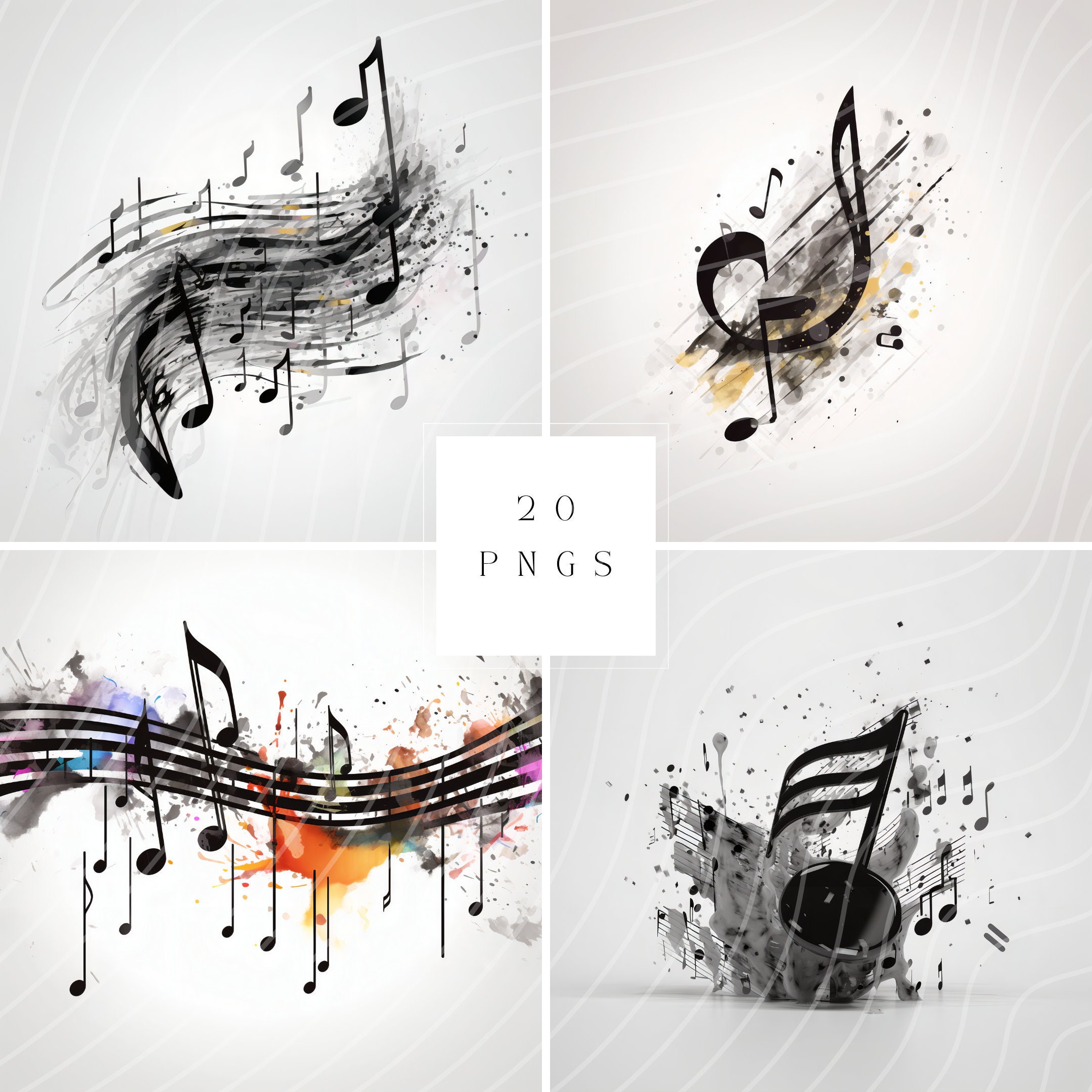Music Note Watercolor Clipart, Wall Art Digital Prints, Music Notation ...