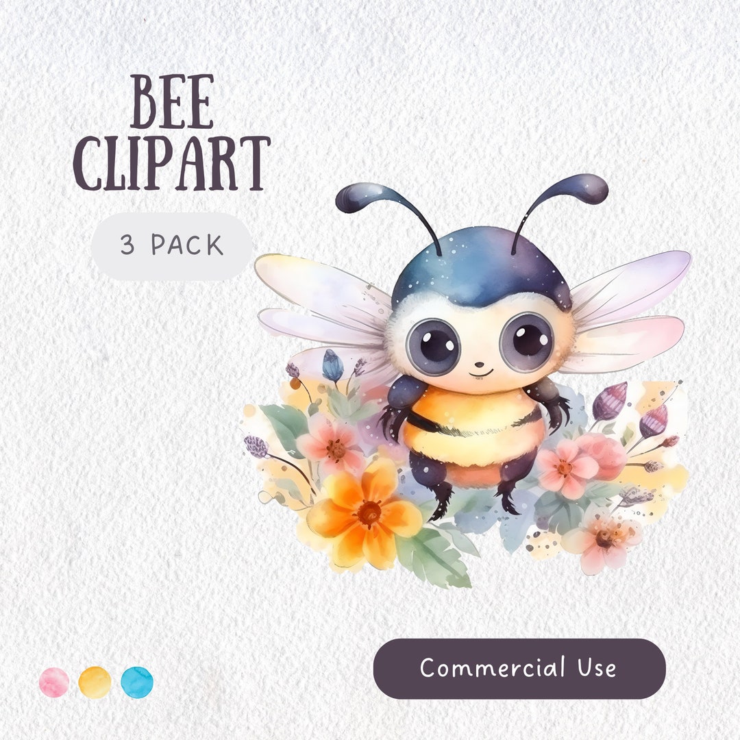 Honey Bee With Flowers Watercolor Clipart, Cute Bee PNG, Graphic Design ...