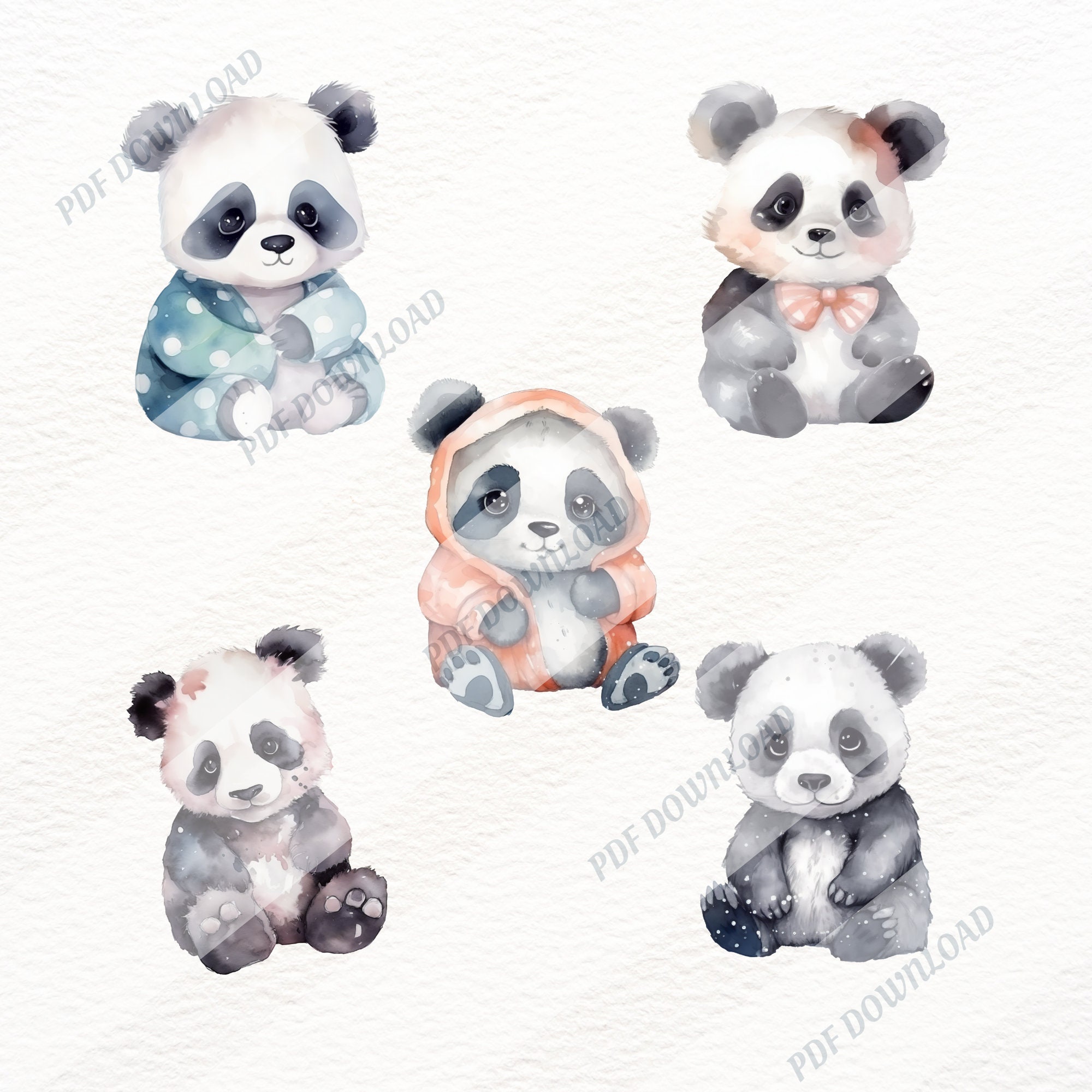Cute Pandas Watercolor Clipart Set, 10 Cute Panda, Baby Panda Clipart ...