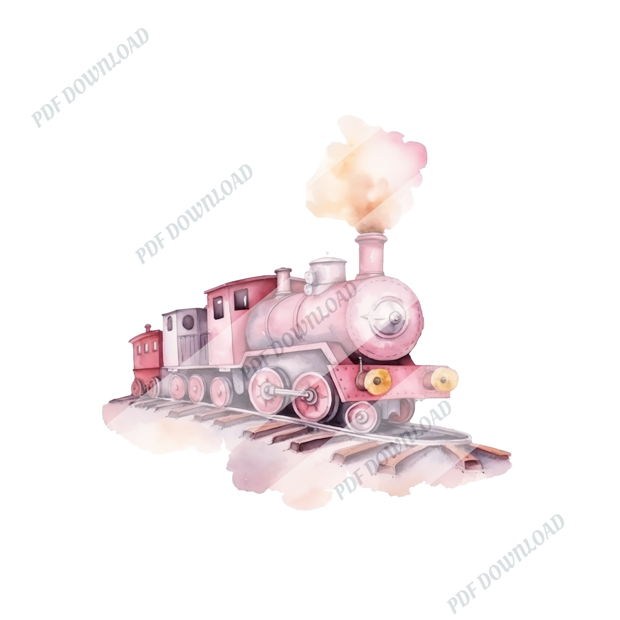 Watercolor Pink Train Kids Clipart, 3 Pink Train Png Clipart, Baby Boy ...