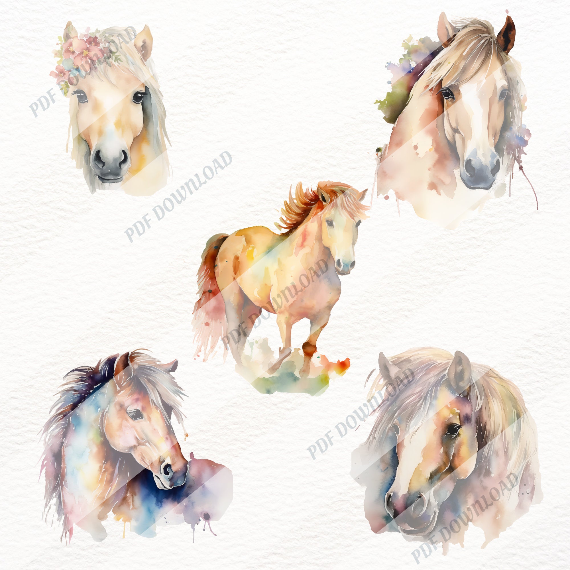 Horse Watercolor Clipart, 10 Horse Png Illustrations, Farm Animals Png ...
