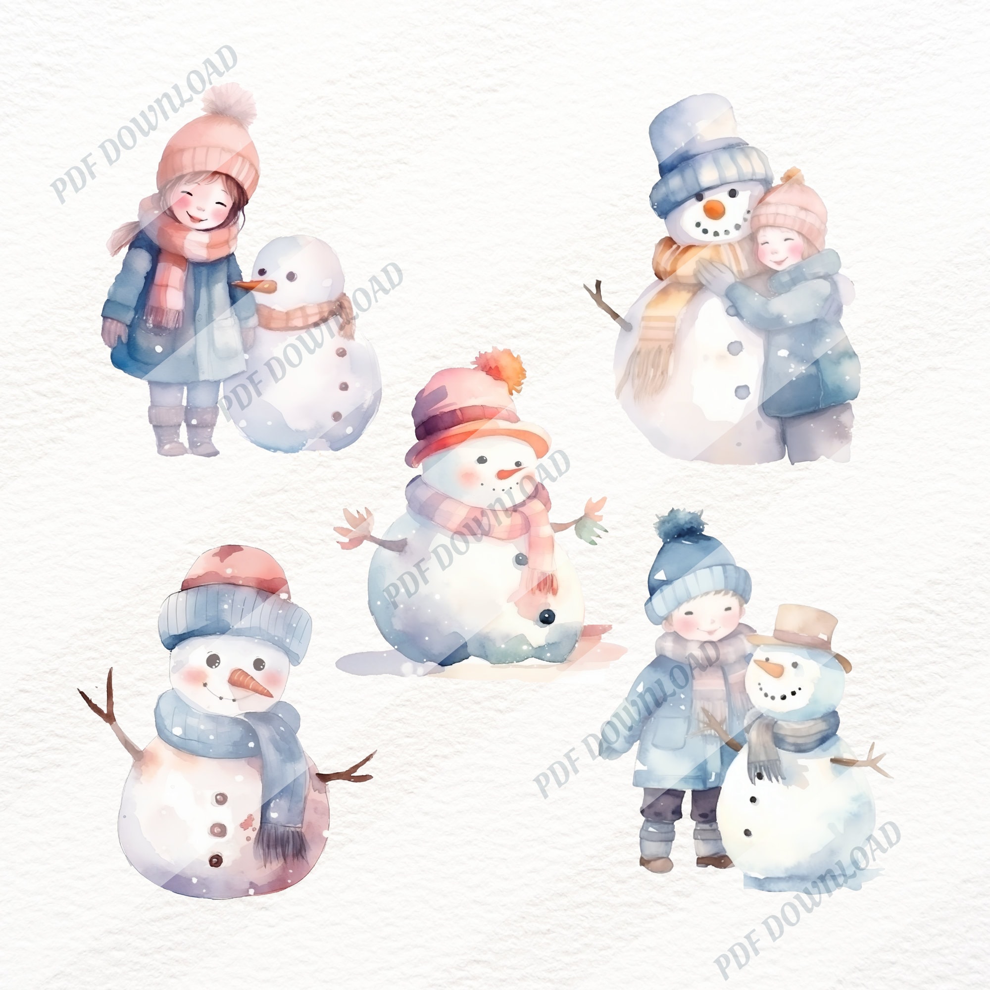 Watercolor Snowman PNG Clipart Bundle of 10 Christmas - Etsy