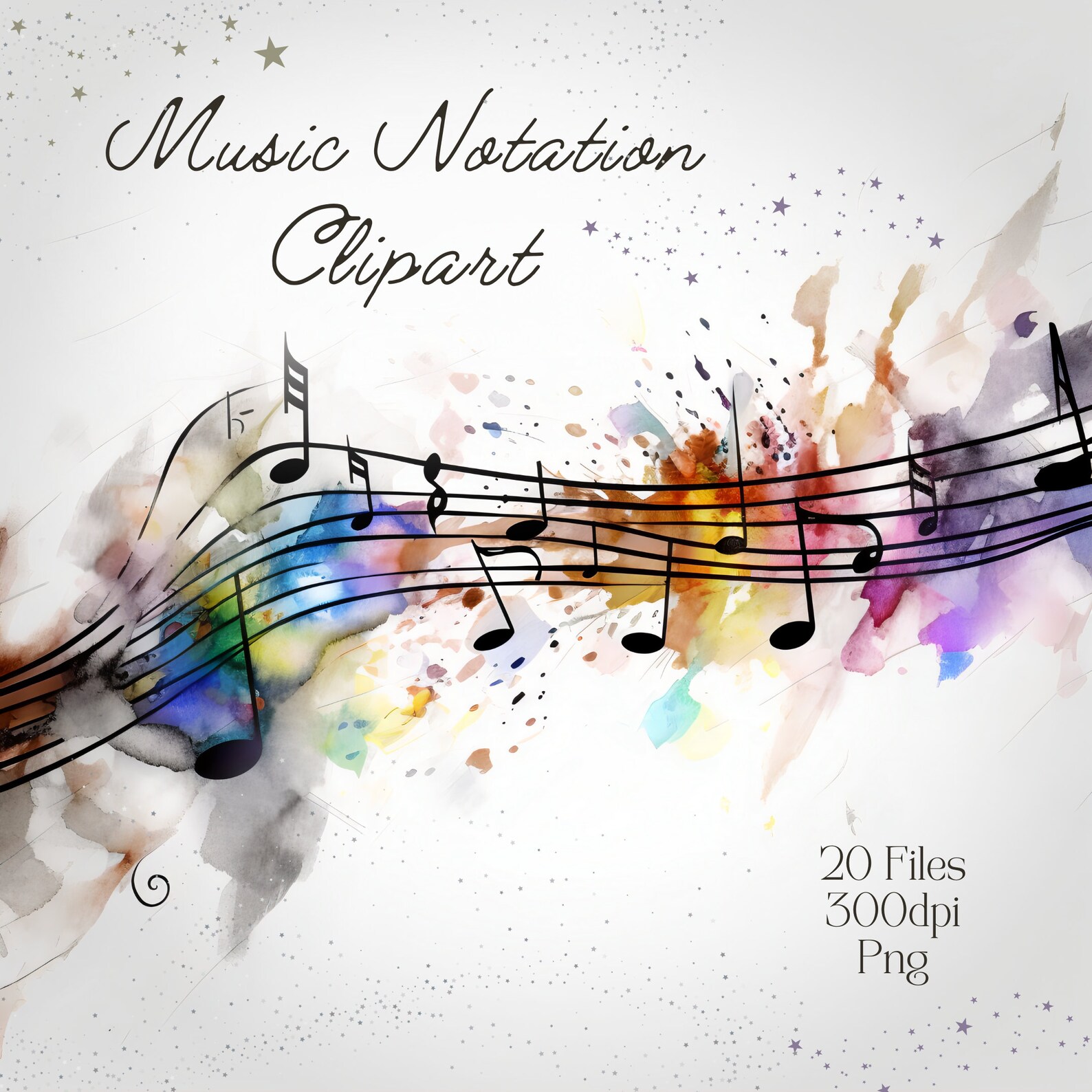 Music Note Watercolor Clipart, Wall Art Digital Prints, Music Notation ...