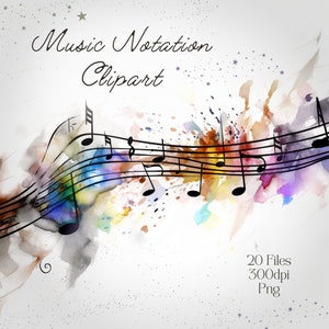 Music Note Watercolor Clipart, Wall Art Digital Prints, Music Notation ...