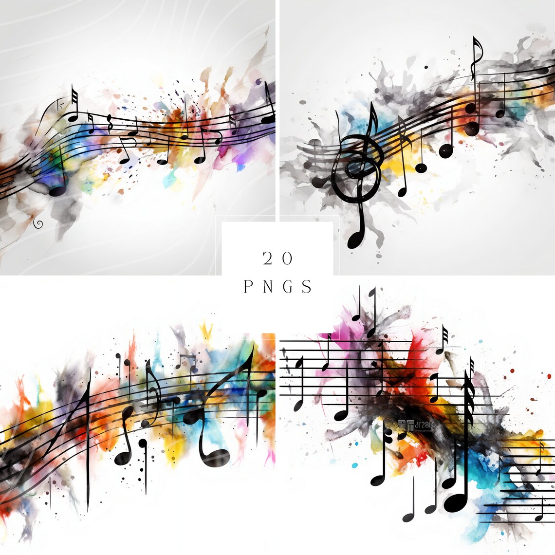 Music Note Watercolor Clipart, Wall Art Digital Prints, Music Notation ...