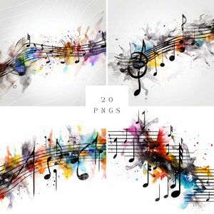 Music Note Watercolor Clipart, Wall Art Digital Prints, Music Notation ...