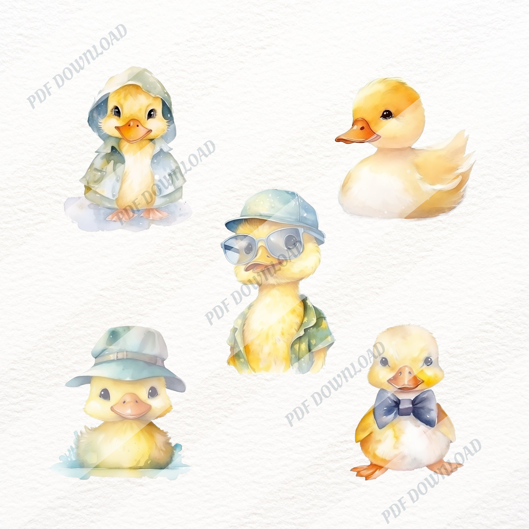 Cute Duckling Watercolor Clipart Bundle, 10 Baby Duck Png, Duck Digital ...