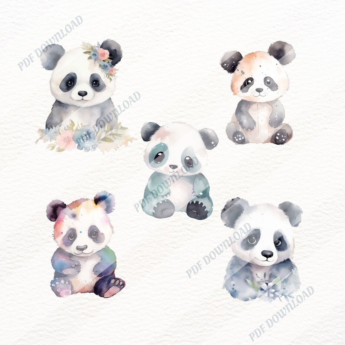 Cute Pandas Watercolor Clipart Set, 10 Cute Panda, Baby Panda Clipart ...