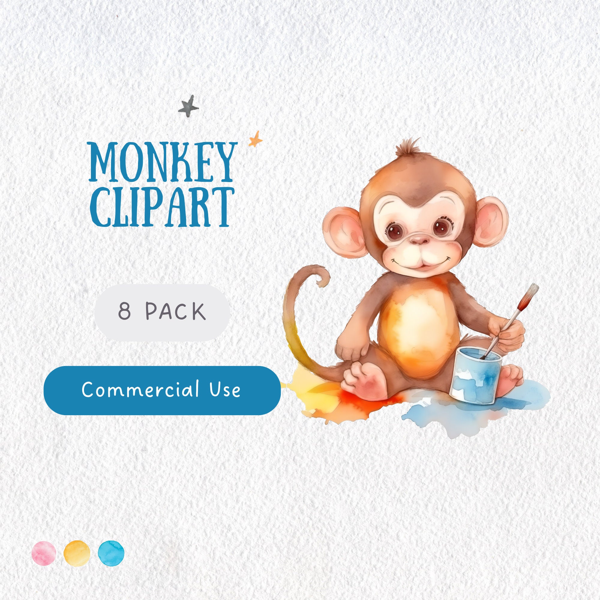 Cute Baby Monkey Watercolor Clipart, 8 Cute Baby Monkey Baby Png ...