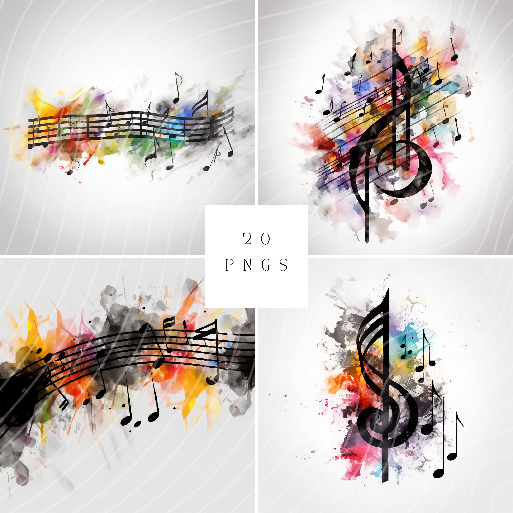 Music Note Watercolor Clipart, Wall Art Digital Prints, Music Notation ...