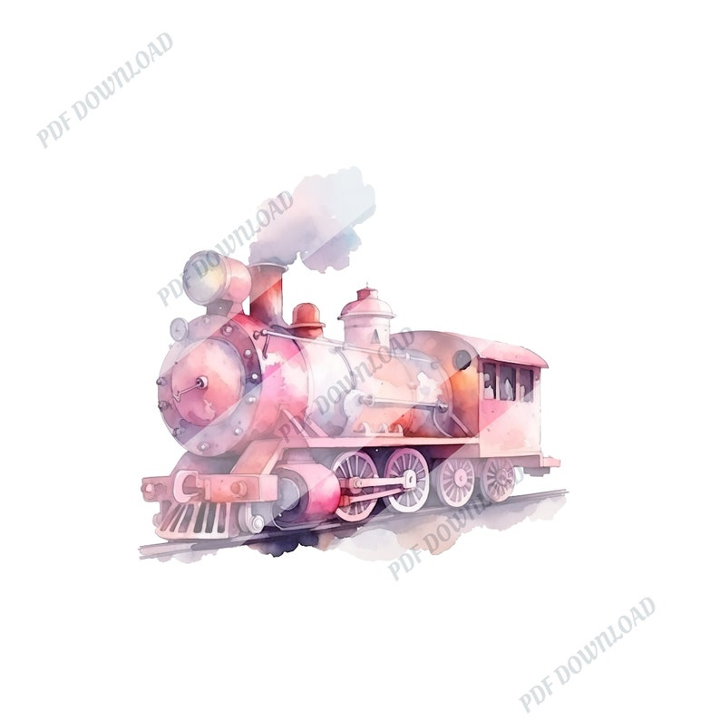 Watercolor Pink Train Kids Clipart, 3 Pink Train Png Clipart, Baby Boy ...