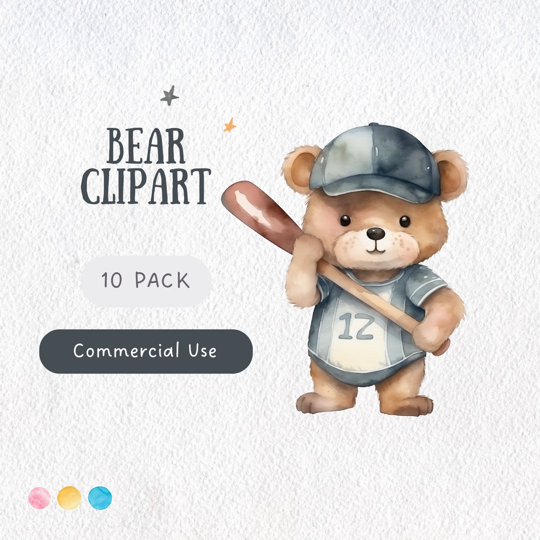 10 Teddy Bears Clipart, Baby Bear Watercolor Clip Art, Cute Bear Toy ...