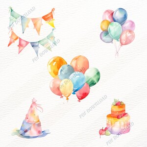 Watercolor Birthday Party Cake, Balloons Clipart Bundle of 20 ...