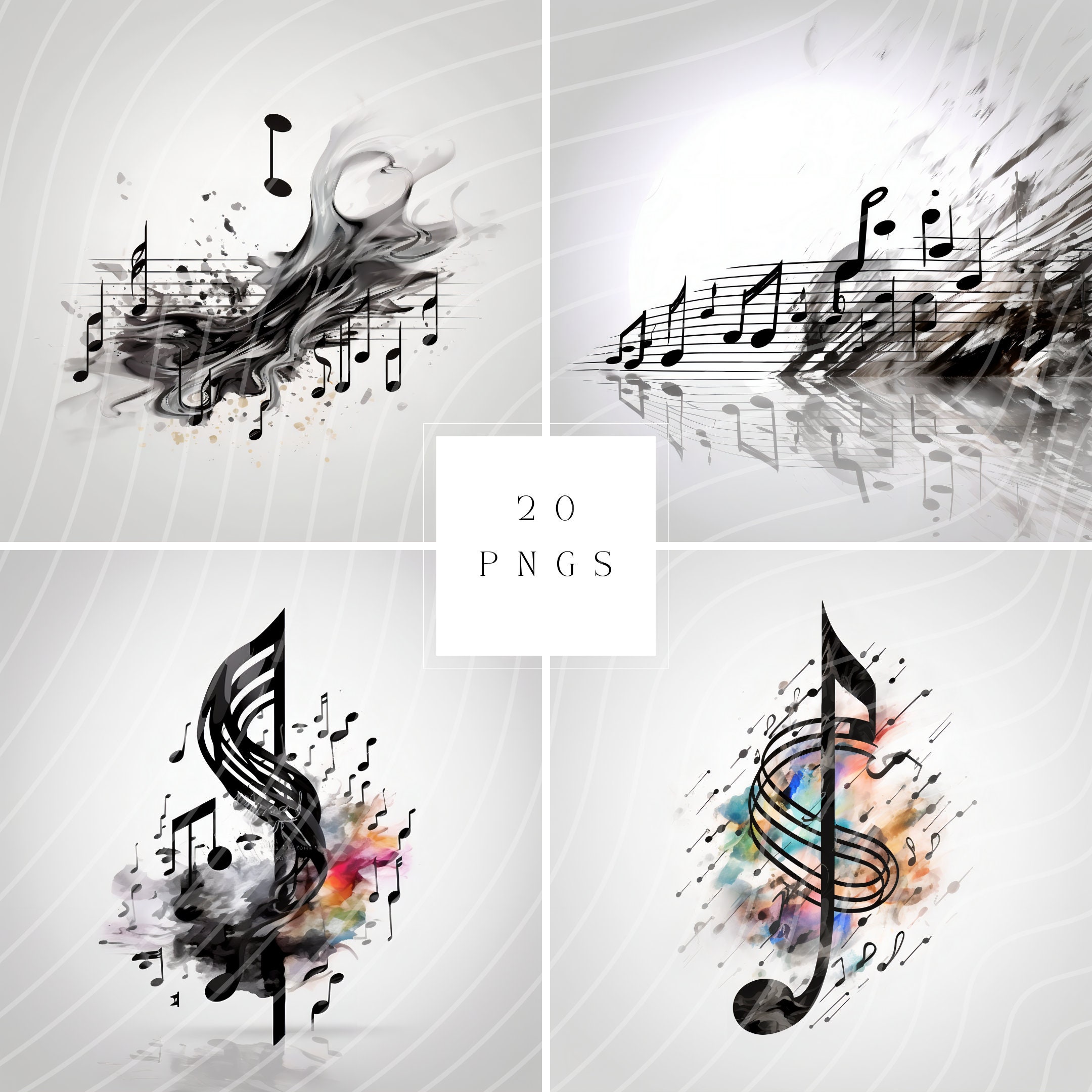 Music Note Watercolor Clipart, Wall Art Digital Prints, Music Notation ...