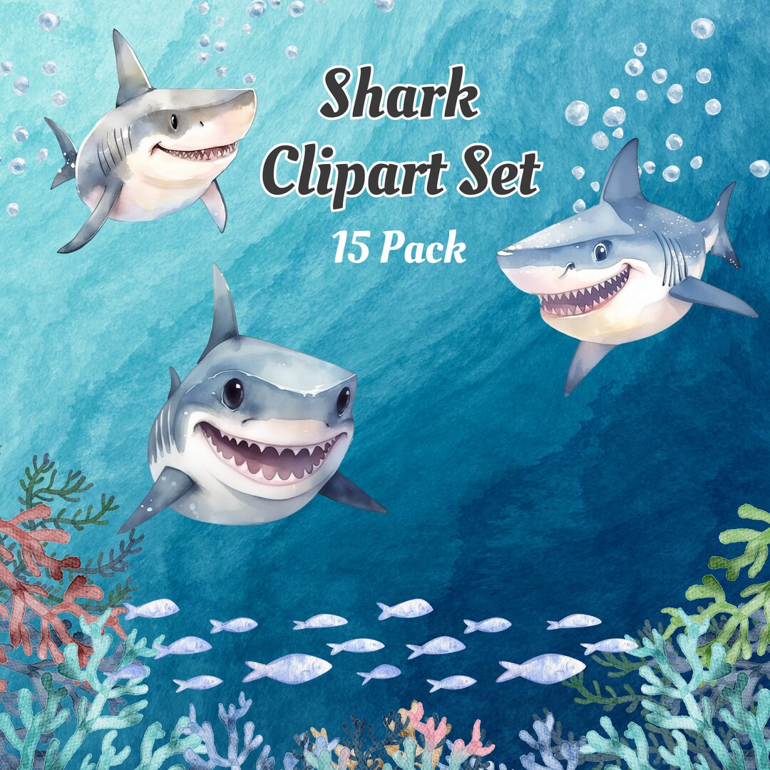 Sharks Watercolor Clipart Bundle, Digital Download, Watercolor Painting ...