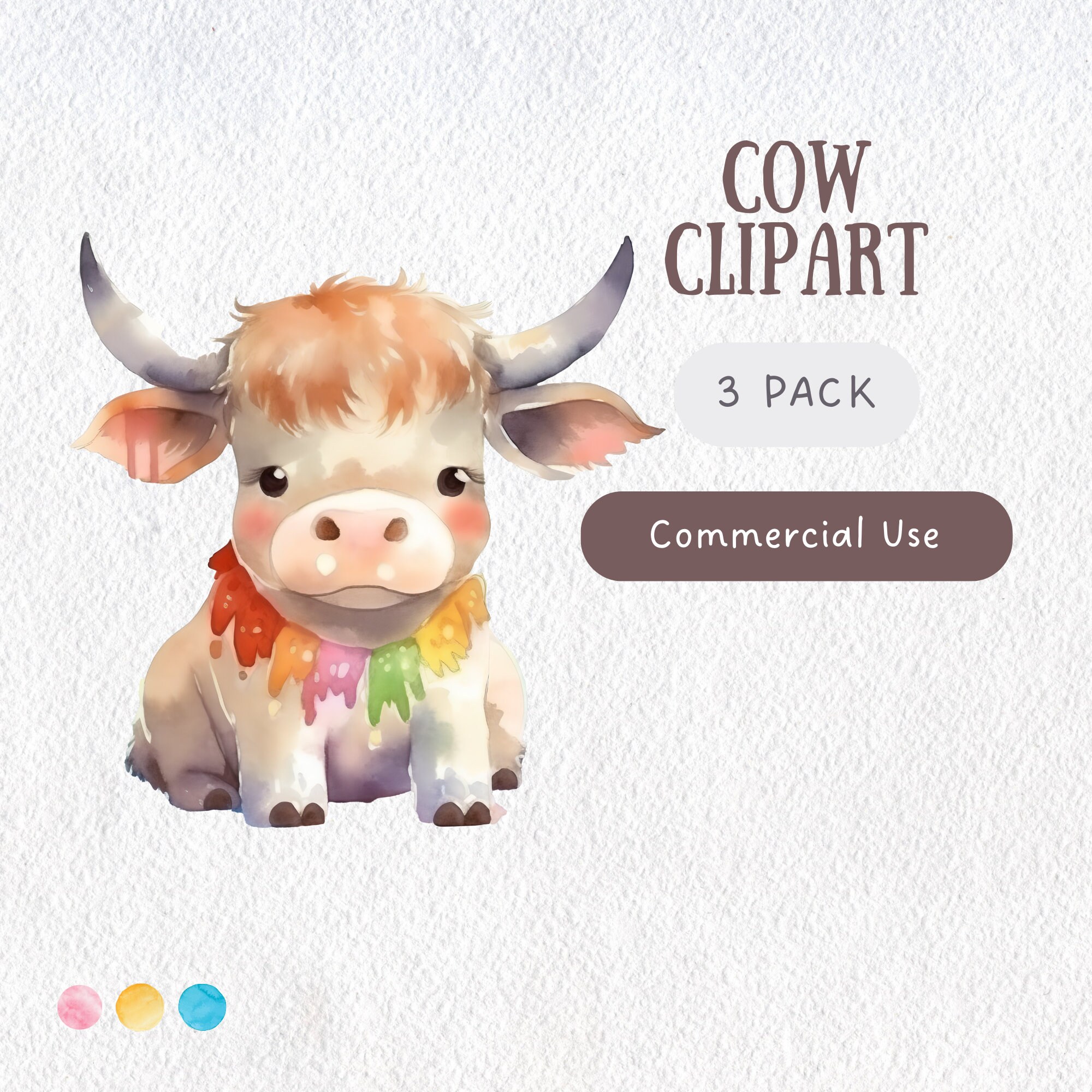Cute Ox Watercolor Clipart, Farm Animals Illustration Print, PNG ...