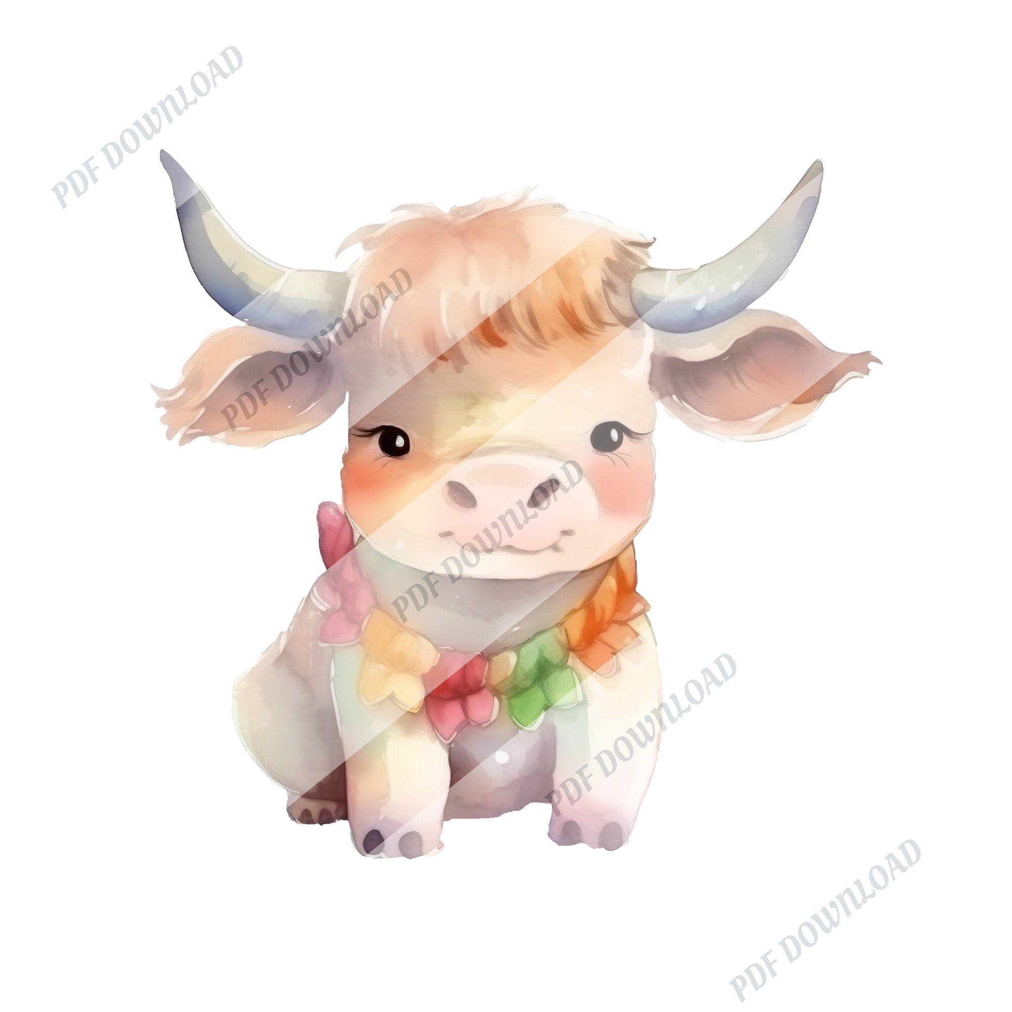 Cute Ox Watercolor Clipart, Farm Animals Illustration Print, PNG ...