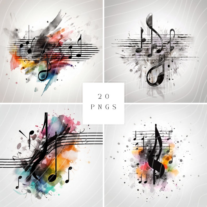 Music Note Watercolor Clipart, Wall Art Digital Prints, Music Notation ...