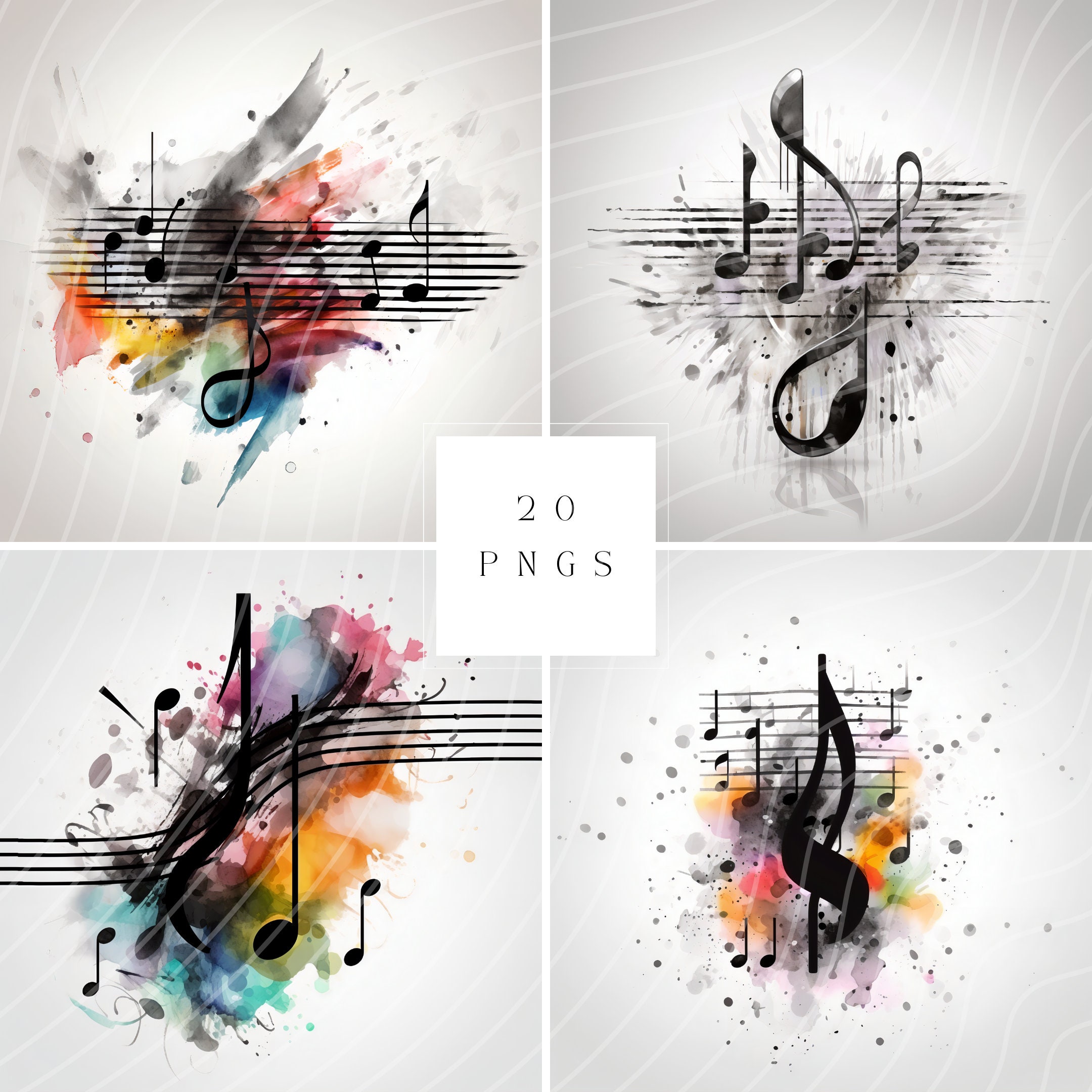 Music Note Watercolor Clipart, Wall Art Digital Prints, Music Notation ...