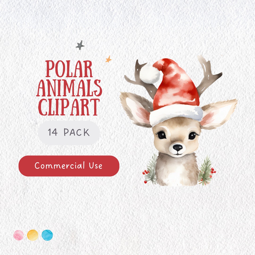 Watercolor Christmas Animals Clipart Christmas Animals Polar - Etsy