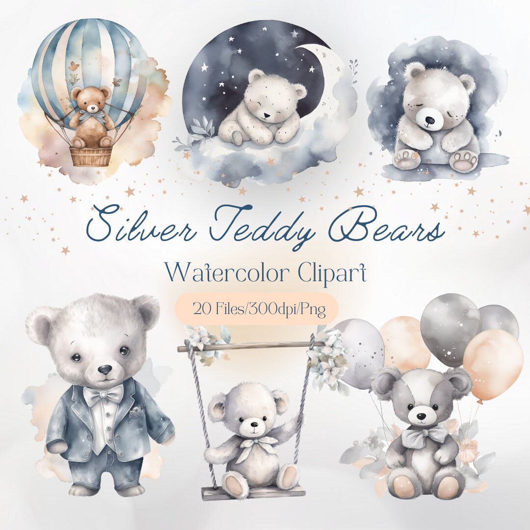 Watercolor Teddy Bear Clipart Cute Teddy Bear PNG Boho Teddy - Etsy
