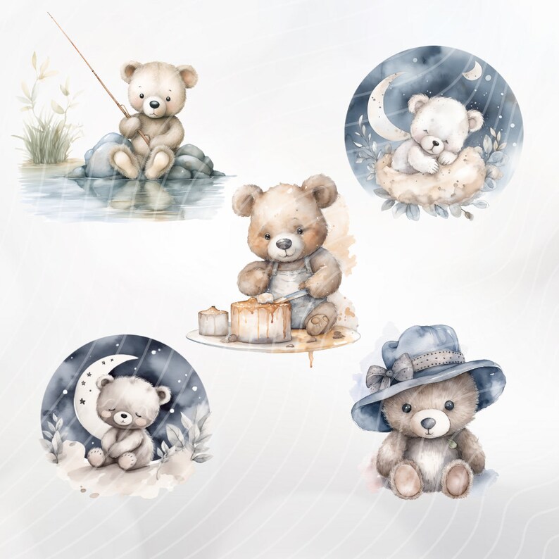Watercolor Teddy Bear Clipart Cute Teddy Bear PNG Boho Teddy - Etsy
