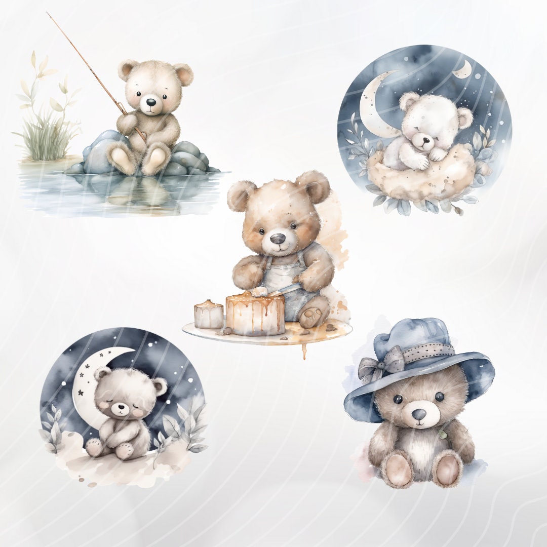 Watercolor Teddy Bear Clipart Cute Teddy Bear PNG Boho Teddy - Etsy