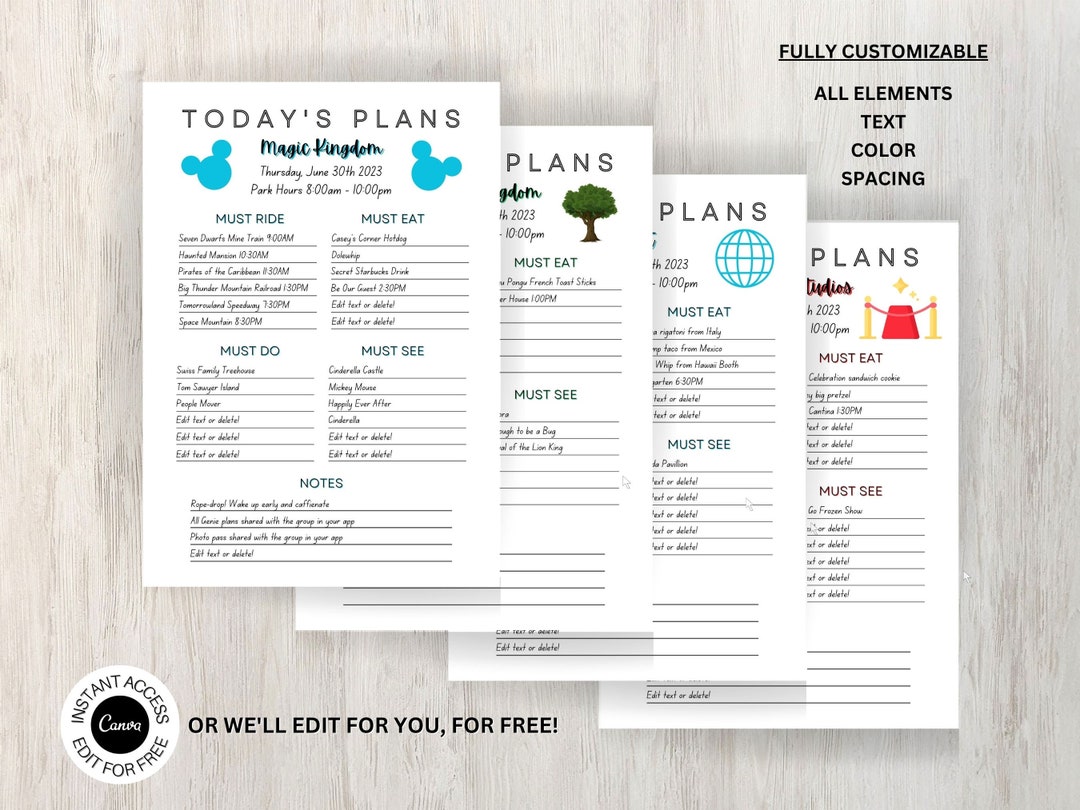Editable Theme Park Trip Planner | Daily Park Plans Organization for ...