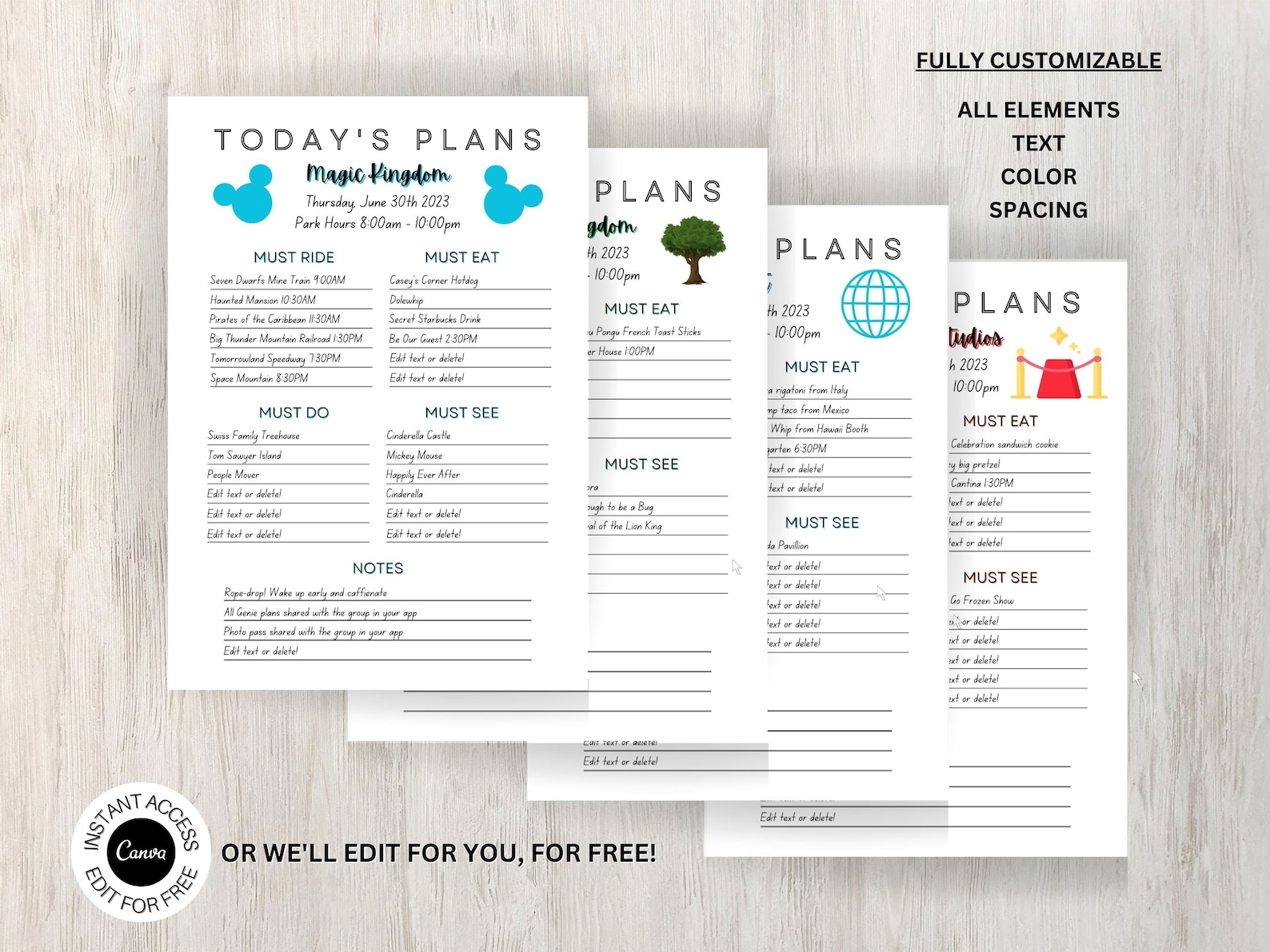 Editable Theme Park Trip Planner | Daily Park Plans Organization for ...