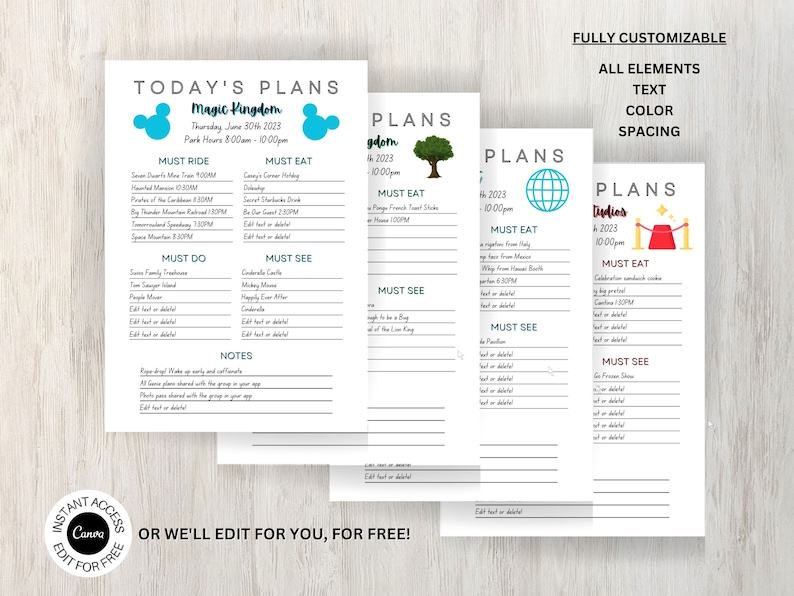 Editable Theme Park Trip Planner | Daily Park Plans Organization for ...