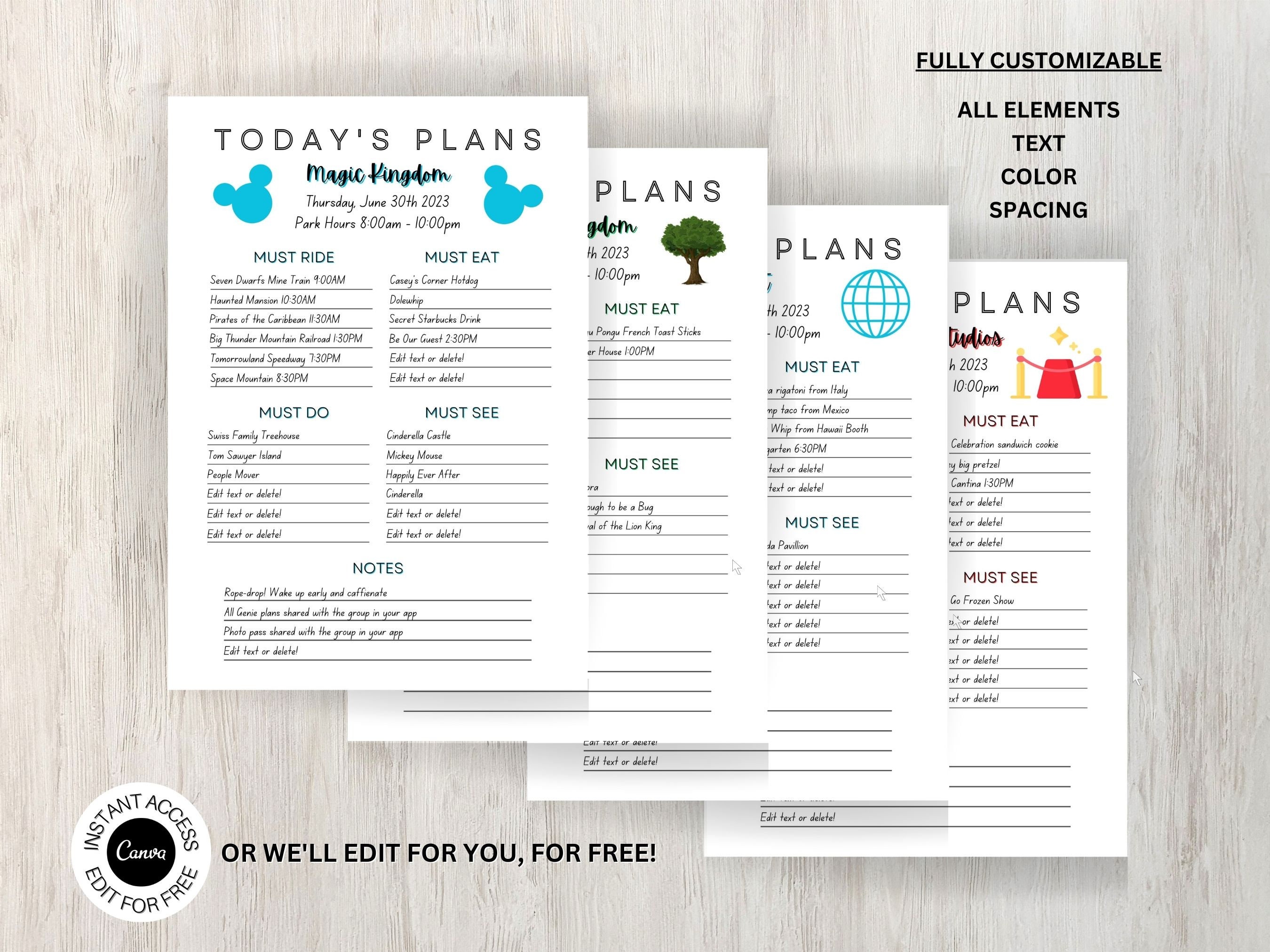 Editable Theme Park Trip Planner | Daily Park Plans Organization for ...