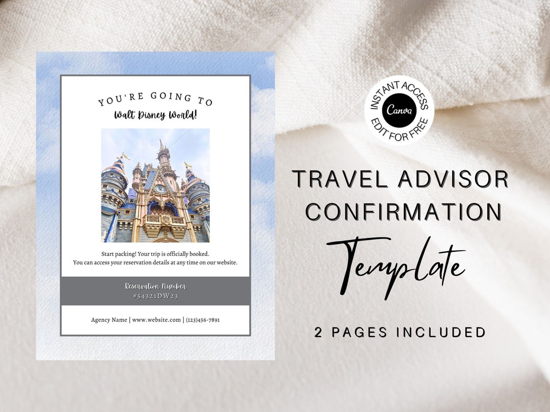 Travel Agent Template Booking Confirmation Orlando Theme Park, WDW ...