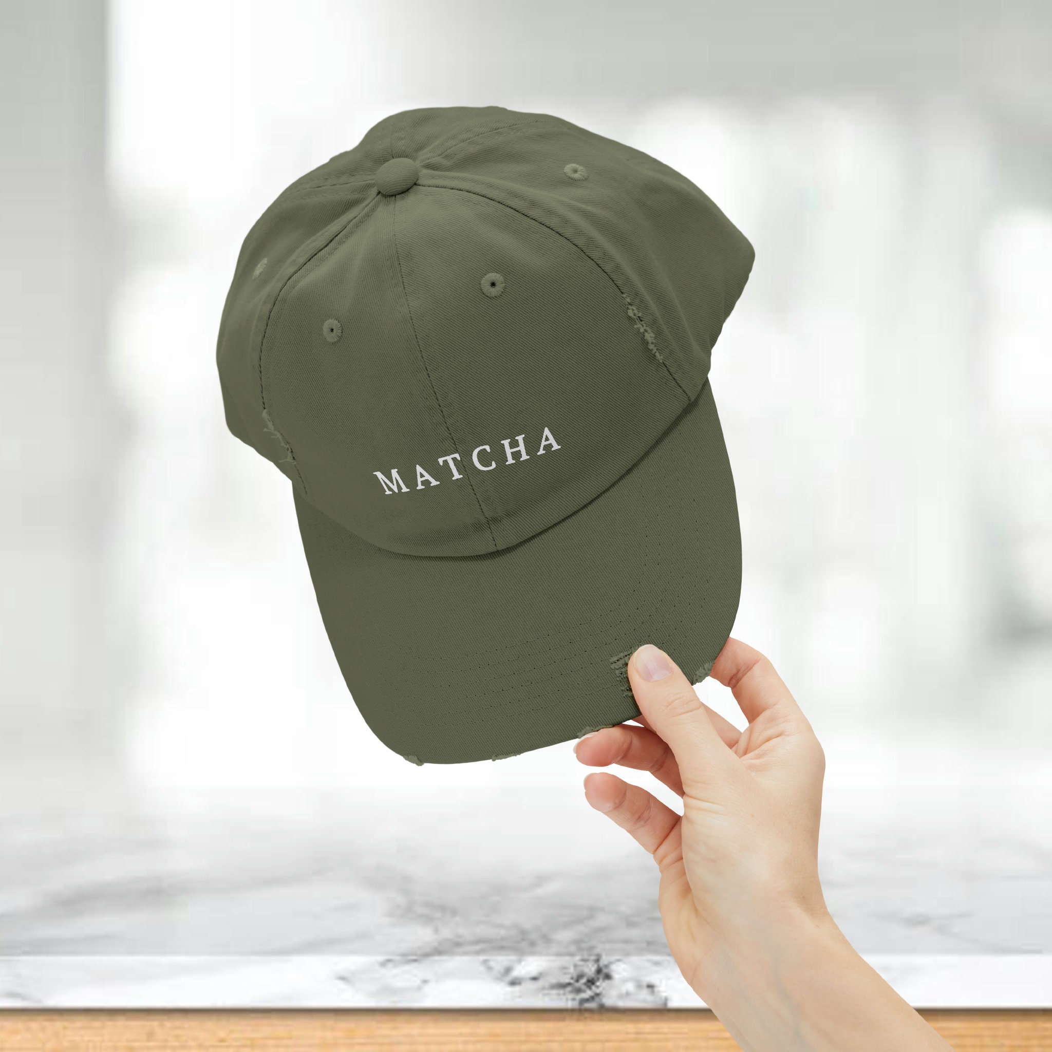 Distressed Matcha Hat, Matcha Aesthetic Hat, Green Unisex Distressed ...