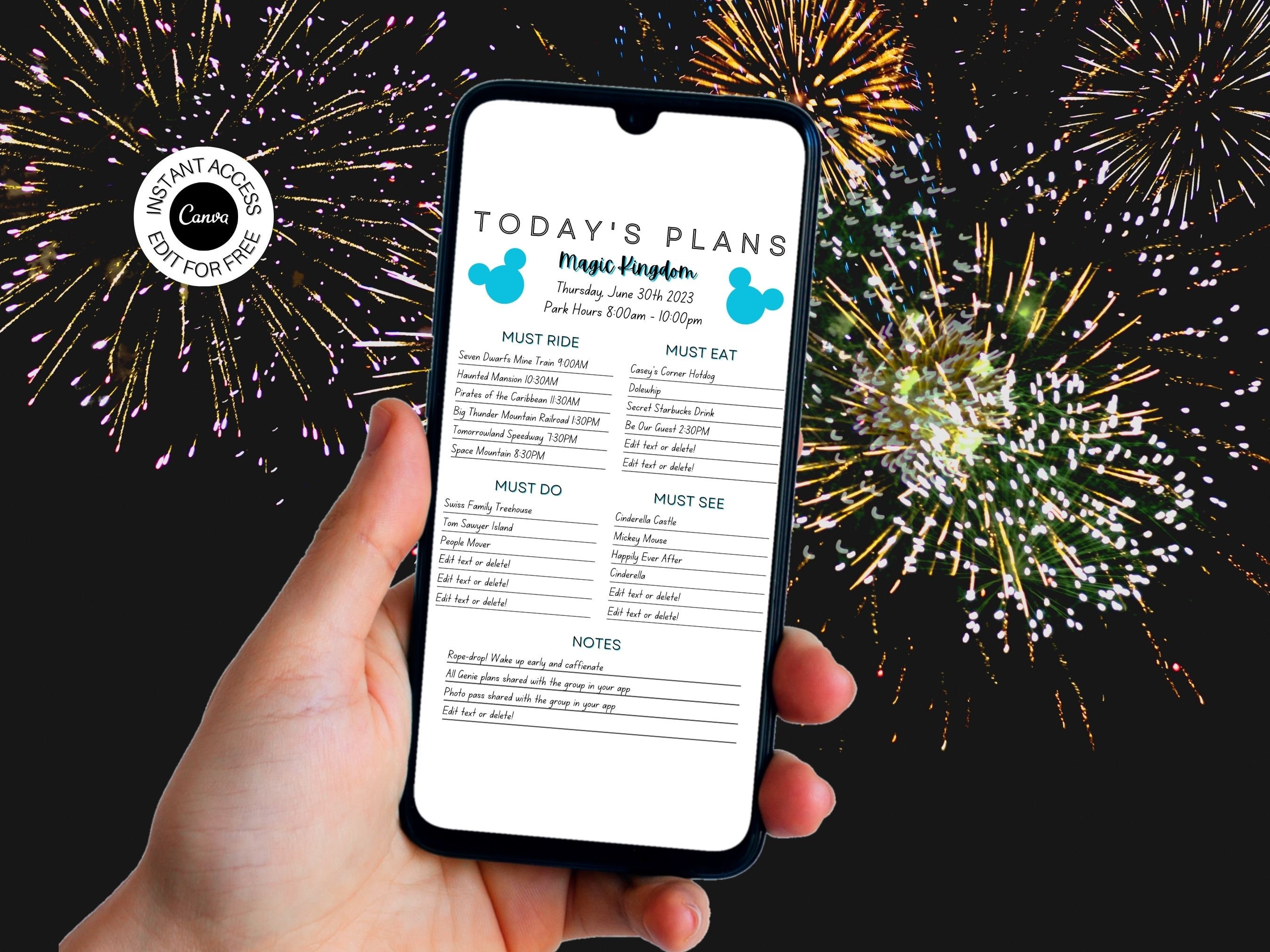 Editable Theme Park Trip Planner | Daily Park Plans Organization for ...