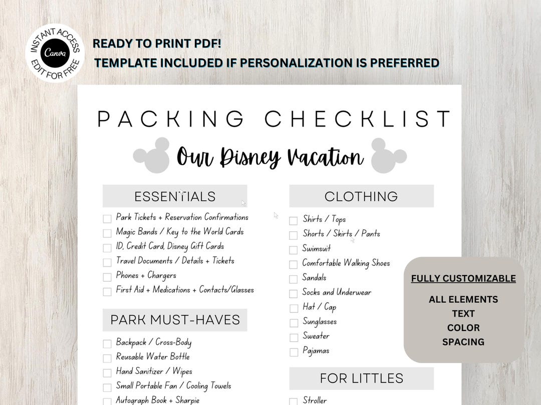 Ultimate Theme Park Packing List | Printable & Editable Travel ...