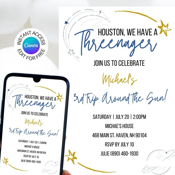 Space Theme 3rd Birthday Invitation - Etsy