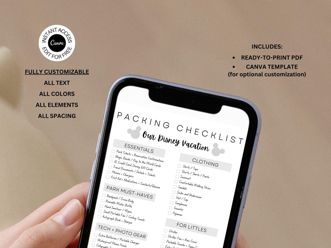 Ultimate Theme Park Packing List | Printable & Editable Travel ...