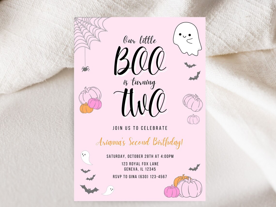 Pink Our Little Boo is Turning TWO Invitation Halloween - Etsy