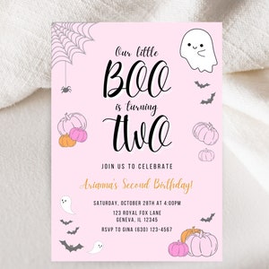 Pink Our Little Boo is Turning TWO Invitation Halloween - Etsy