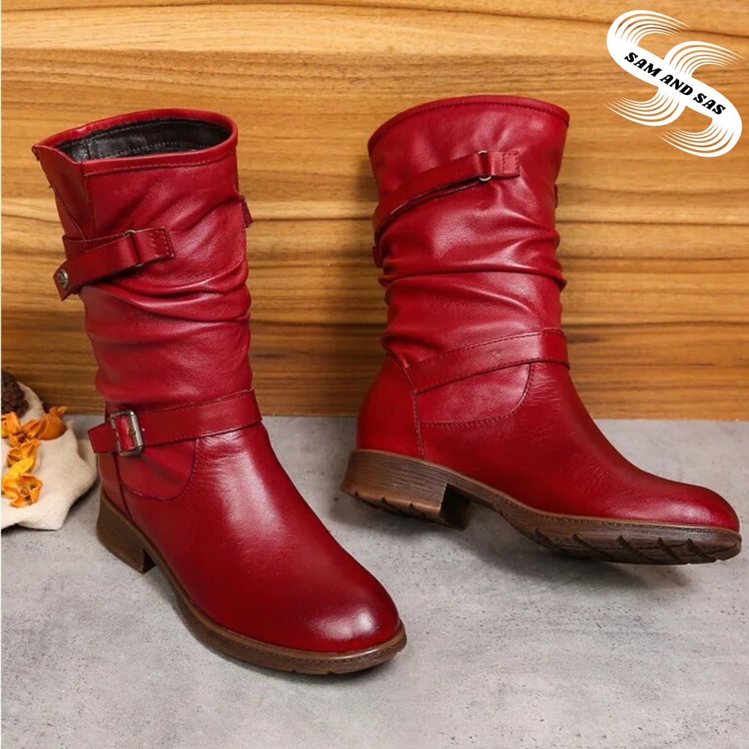 Women's Handmade Red Leather Long Boots Red Winter Boots - Etsy