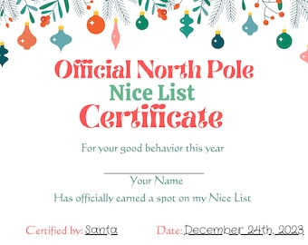 Personalized Printable Nice List Certificate - Etsy