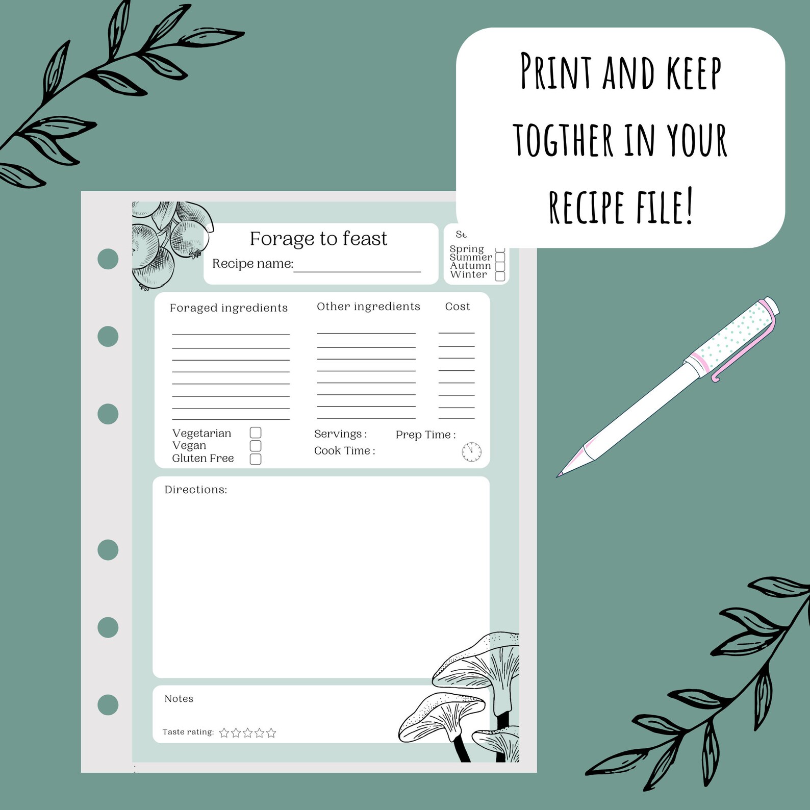 Printable Foraging Recipe Sheets, Record Your Recipes, Download PDF and ...