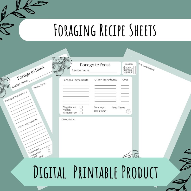 Printable Foraging Recipe Sheets, Record Your Recipes, Download PDF and ...