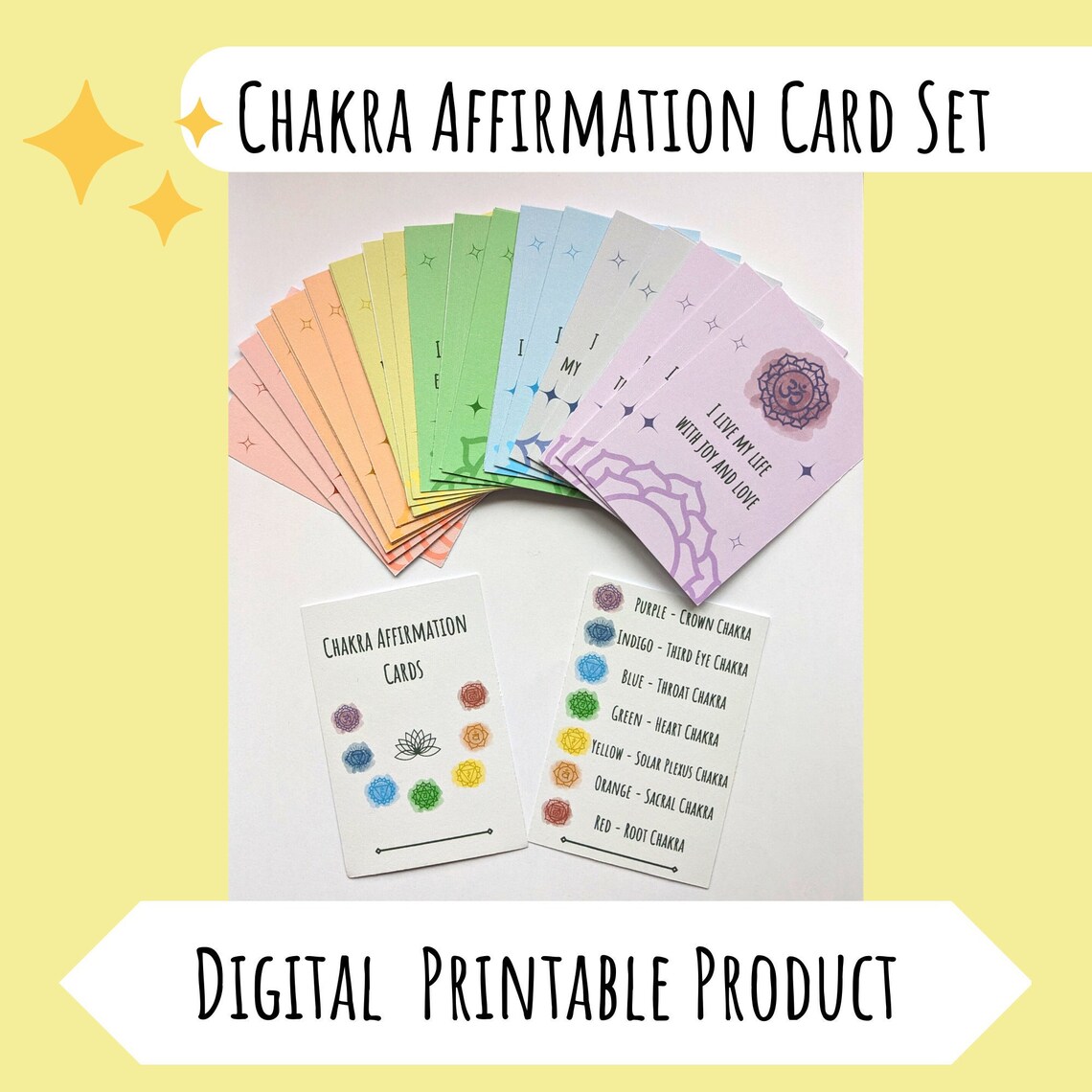 Printable Chakra Affirmation Cards, Digital Product, Print at Home, Set ...