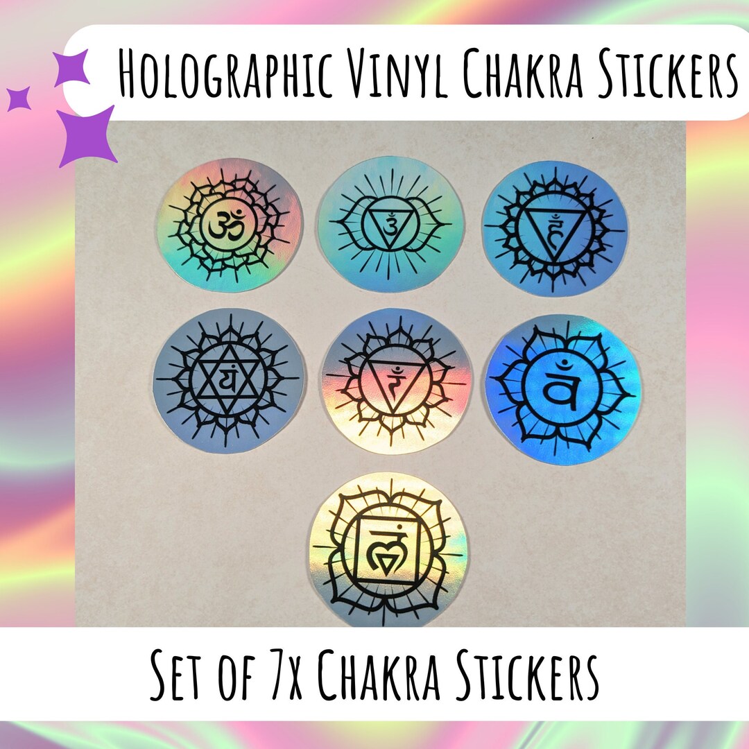 Set of 7 Round Holographic Vinyl Chakra Symbol Stickers 40mm - Etsy
