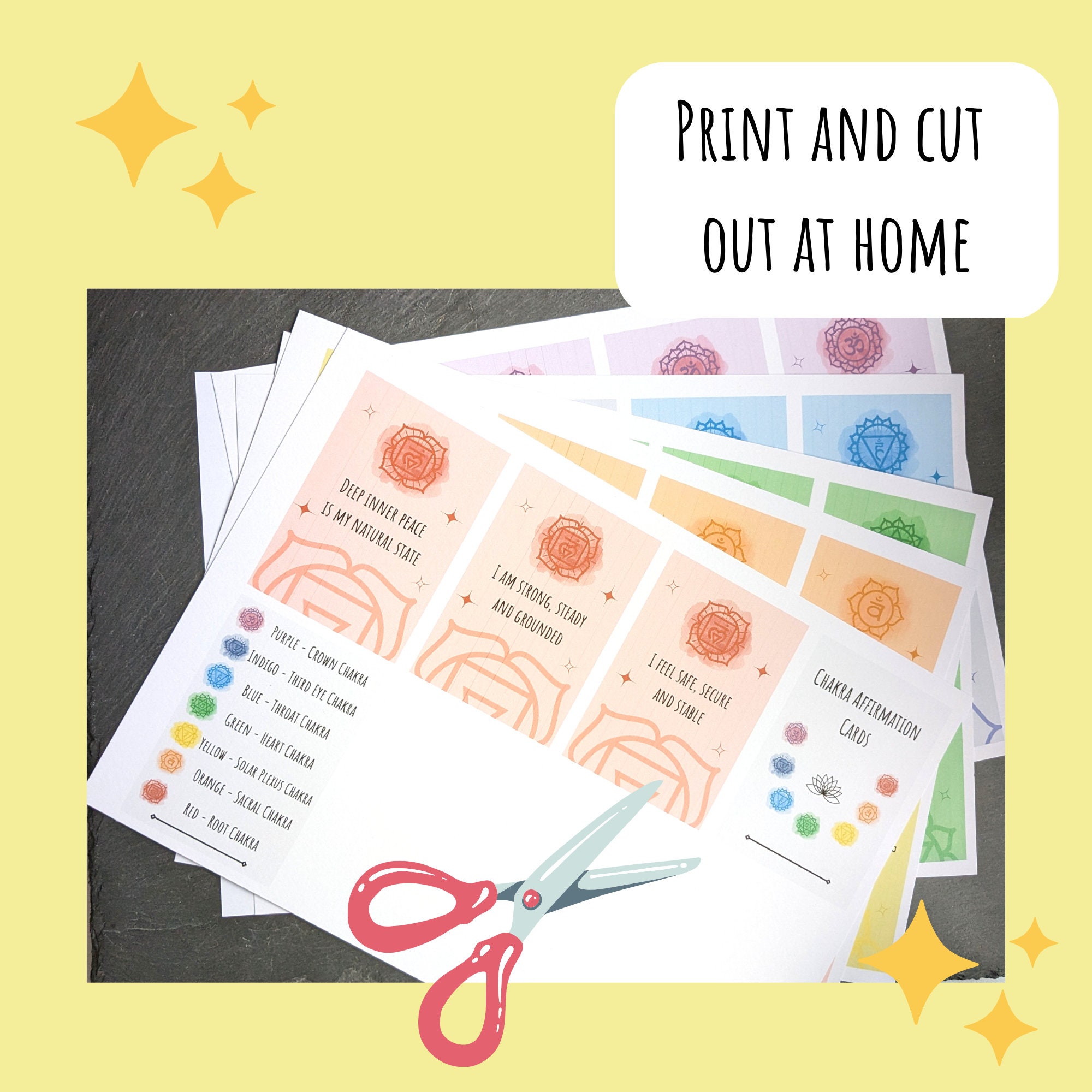 Printable Chakra Affirmation Cards, Digital Product, Print at Home, Set ...