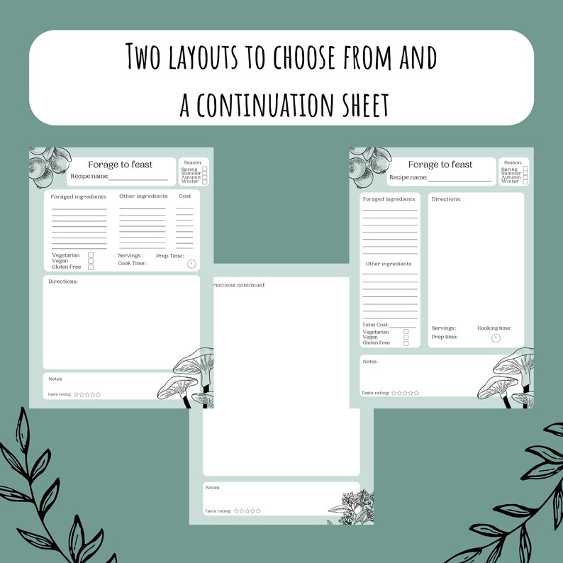 Printable Foraging Recipe Sheets, Record Your Recipes, Download PDF and ...