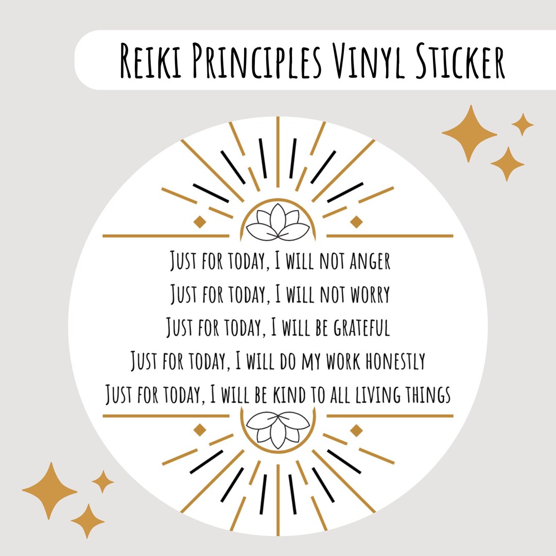 Reiki Principles Round Vinyl Sticker, Five Reiki Principles Reminder ...