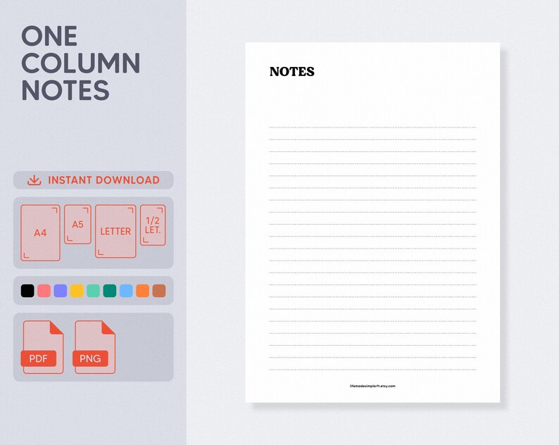 1 Column Notes, Daily Task, Minimalist Notes Page, Digital & Printable ...