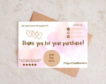 Editable Small Business Thank You Card, Thank You for Your Order Card ...